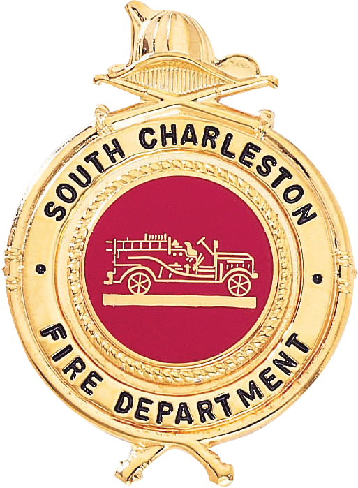 Round Fire Badge with a Helmet at the Top