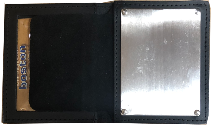 Book Style Badge Case with Riveted Metal Plate